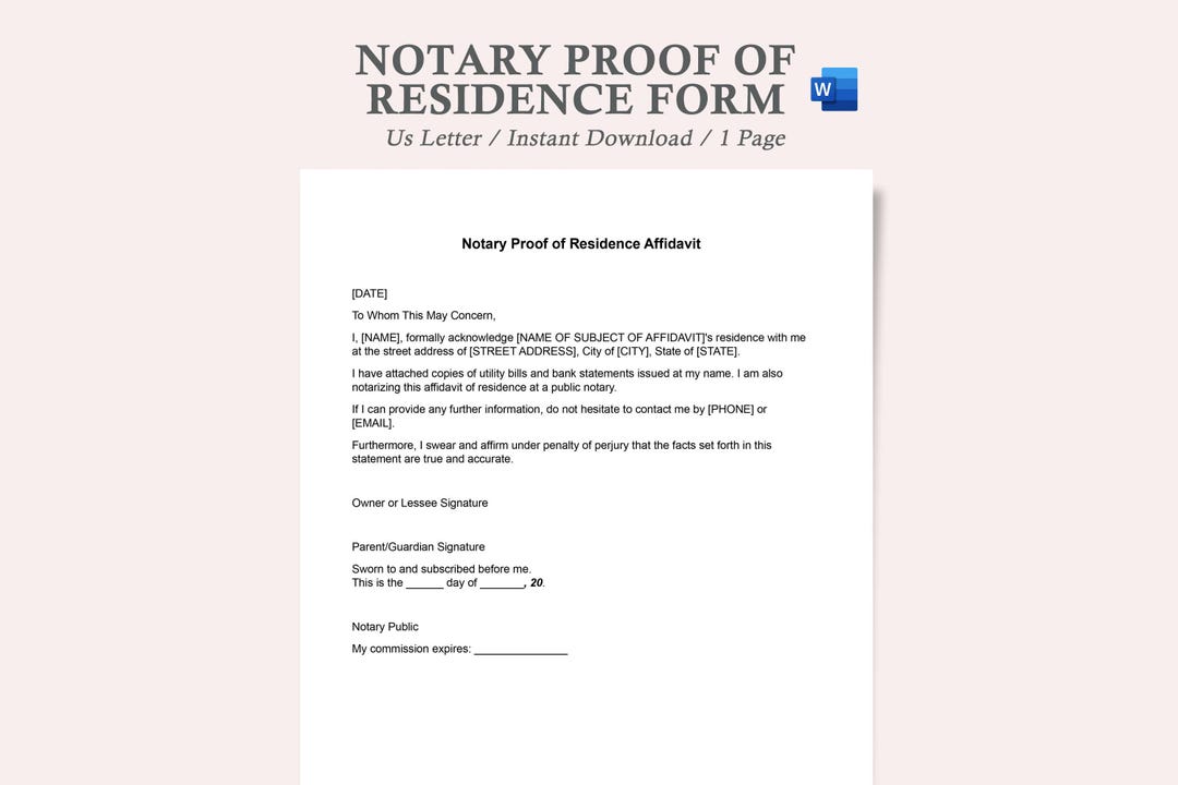 Notary Proof of Residency Letter,notary Letter of Residency,proof of ...