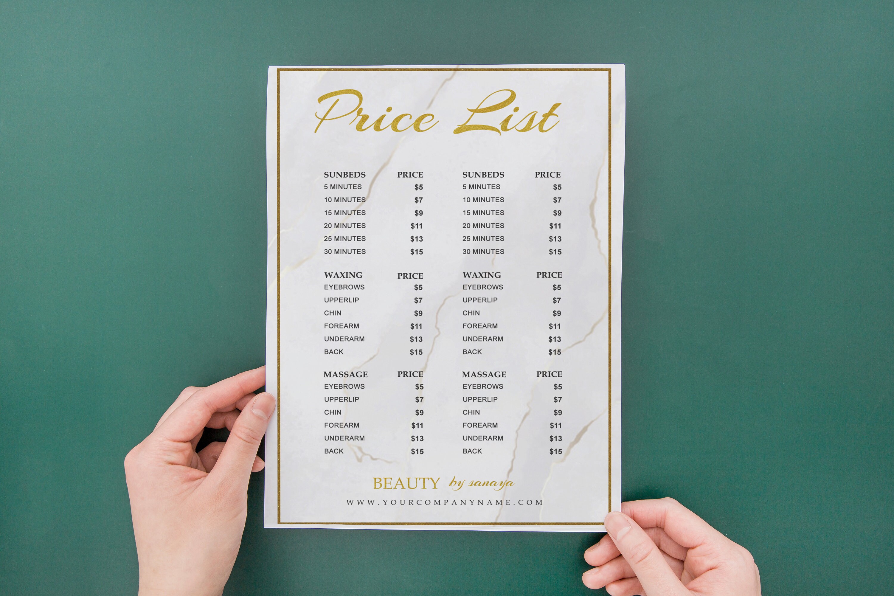Marble Black & Gold Price List Template, Printable Price List, Beauty ...