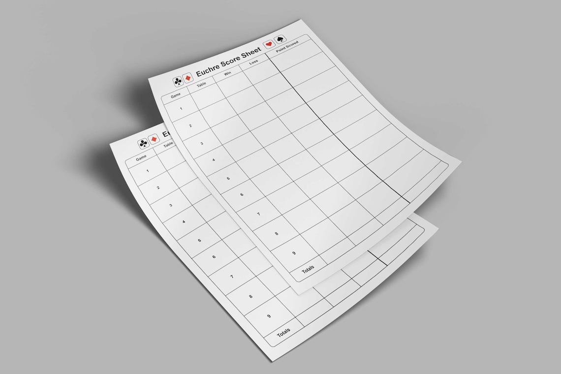 Euchre Score Sheet,euchre Score Cards Printable,euchre Tournament Score ...