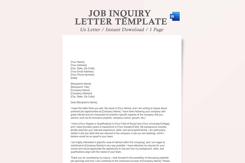 Job Inquiry Letter Template,inquiry Job Letter,inquiry Letter Sample ...