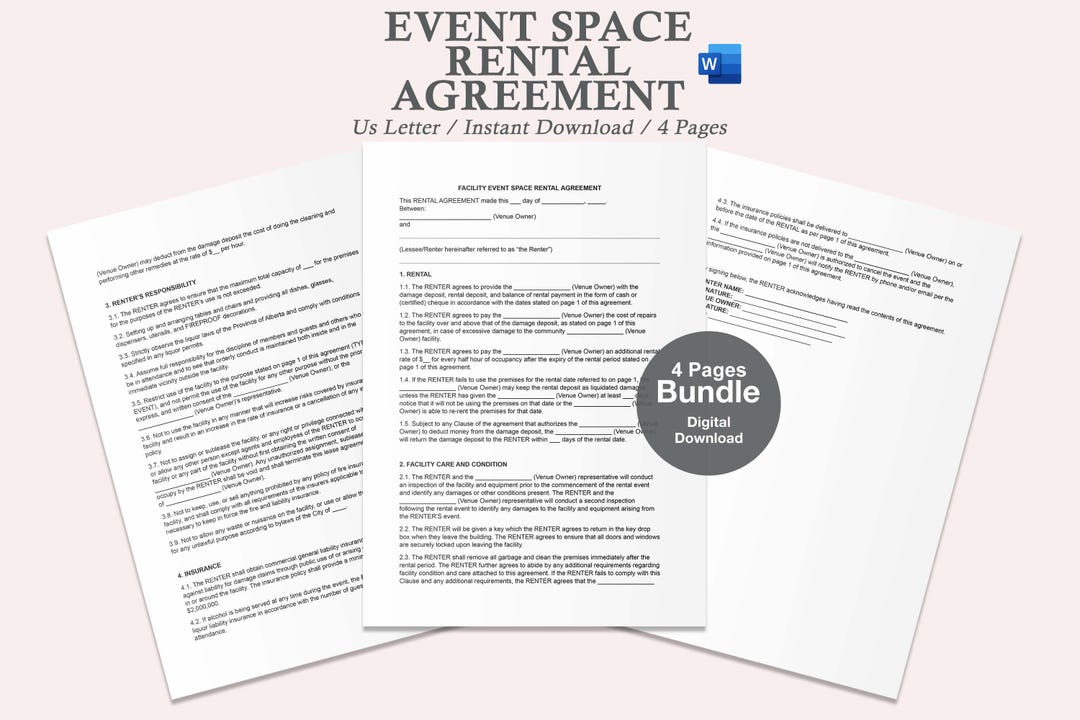 Event Space Rental Agreement,event Venue Agreement Template,event Space ...