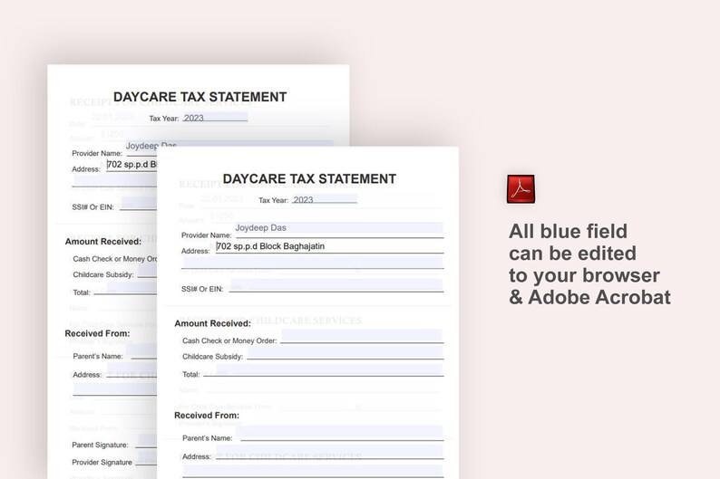 Child Care Tax Form,child Tax Statement,tax Receipt for Daycare,daycare ...