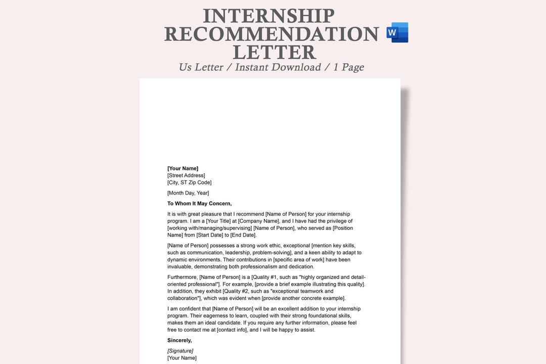 Internship Recommendation Letter for Student,letter of Recommendation ...