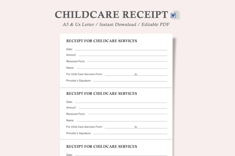 Daycare Receipt,daycare Receipt Template,daycare Receipt Pdf,printable ...
