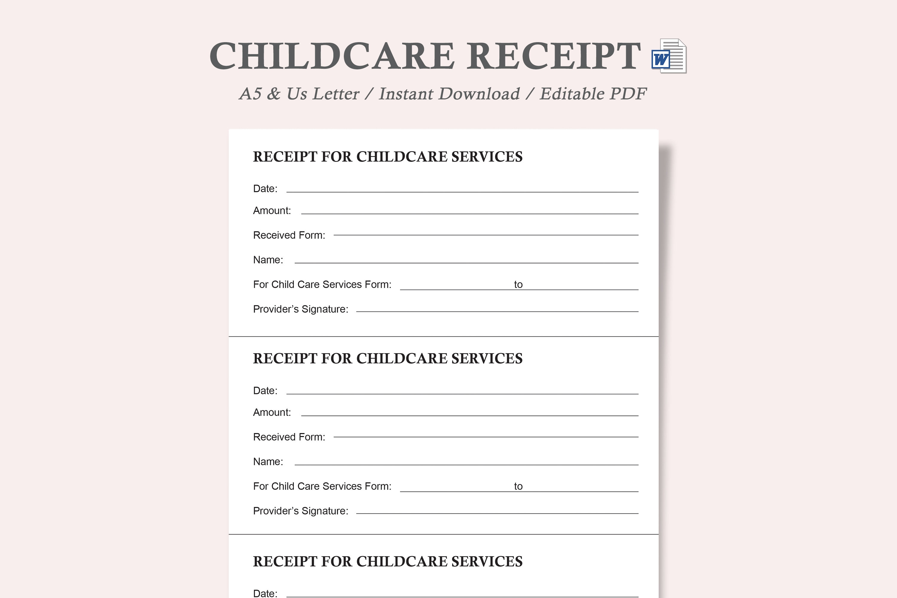 Daycare Receipt,daycare Receipt Template,daycare Receipt Pdf,printable ...