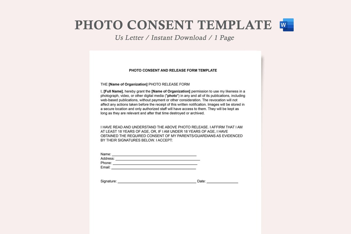 Photo Consent Form Template,photo Waiver Release Template,photo Consent ...