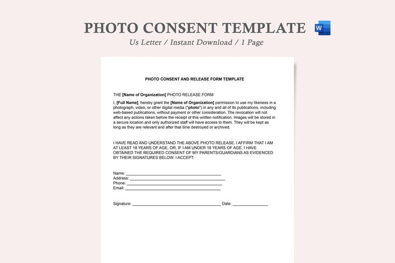 Photo Consent Form Template,photo Waiver Release Template,photo Consent ...