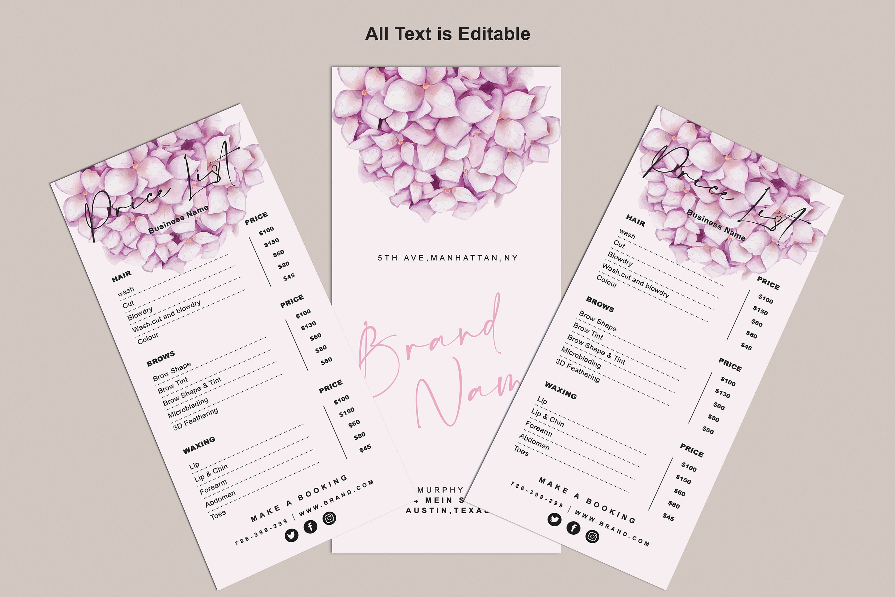 Watercolour Flower Menu Template,editable Spa Menu Template,rectangle ...