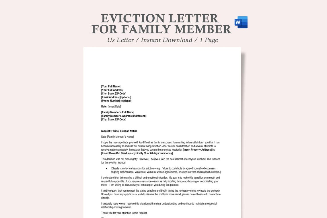 Eviction Letter for Family Member,letter of Eviction for Family Member,eviction Letter Template ...