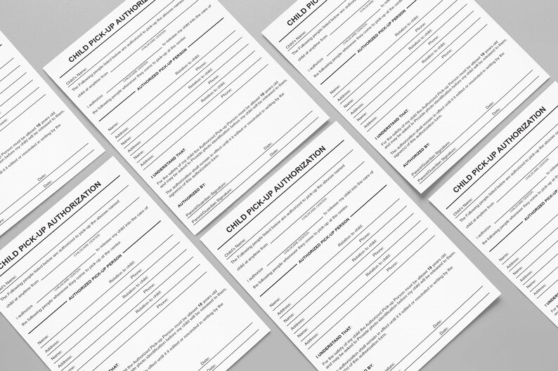 Child Pick-up Form,daycare Forms,daycare Provider,childcare Forms,child ...