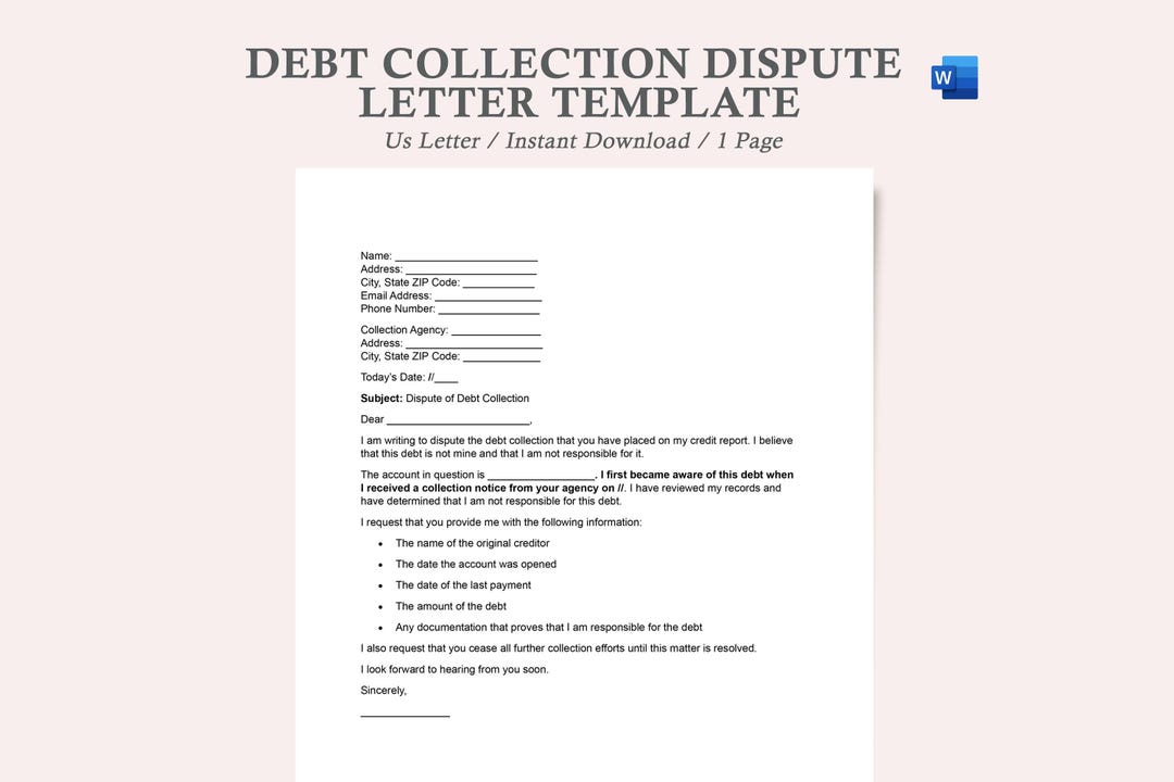Debt Collection Dispute Letter,debt Dispute Letter,debt Collection Letter Template,debt Dispute ...