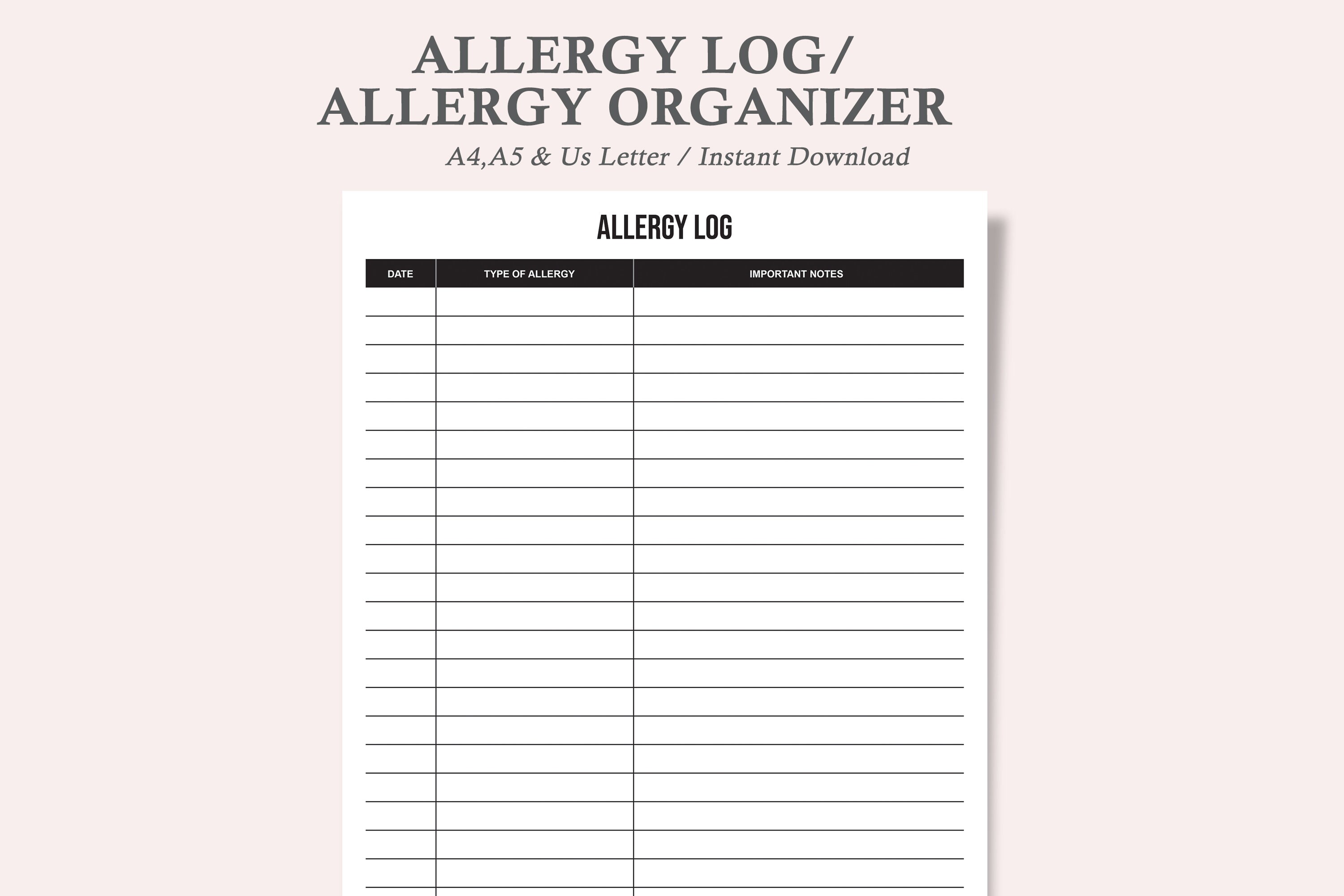 Allergy Tracker,allergy Journal,symptom Journal,food Allergy Tracker ...