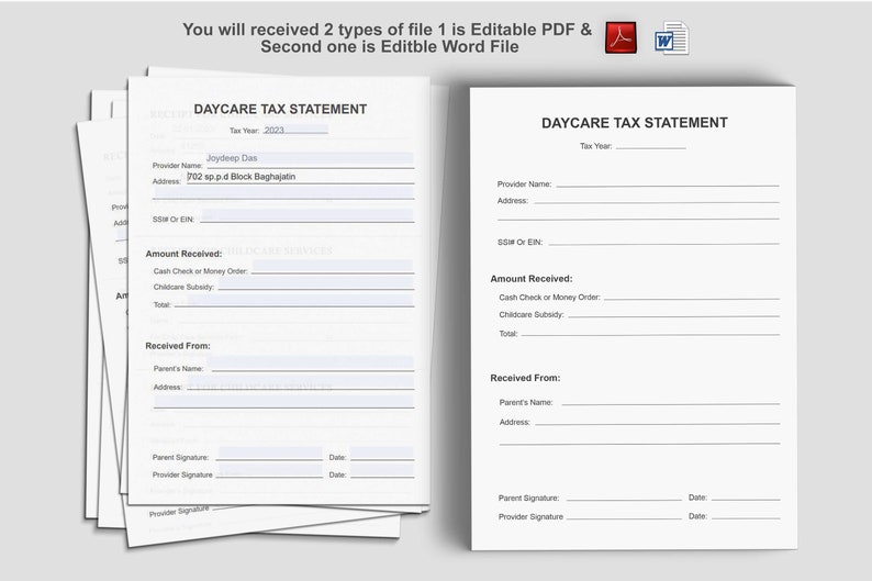 Child Care Tax Form,child Tax Statement,tax Receipt for Daycare,daycare ...
