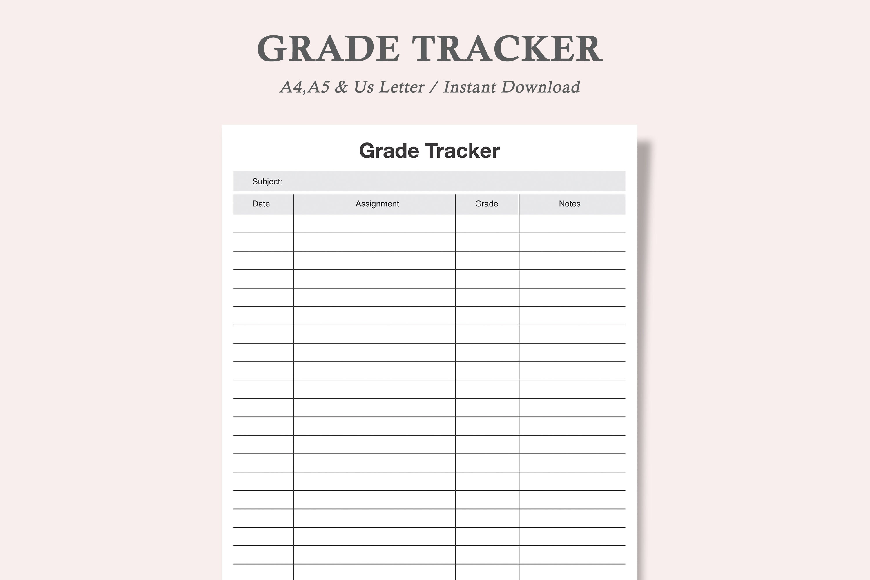 Grade Tracker,grade Sheet,assignment Tracker,grade Chart,college ...