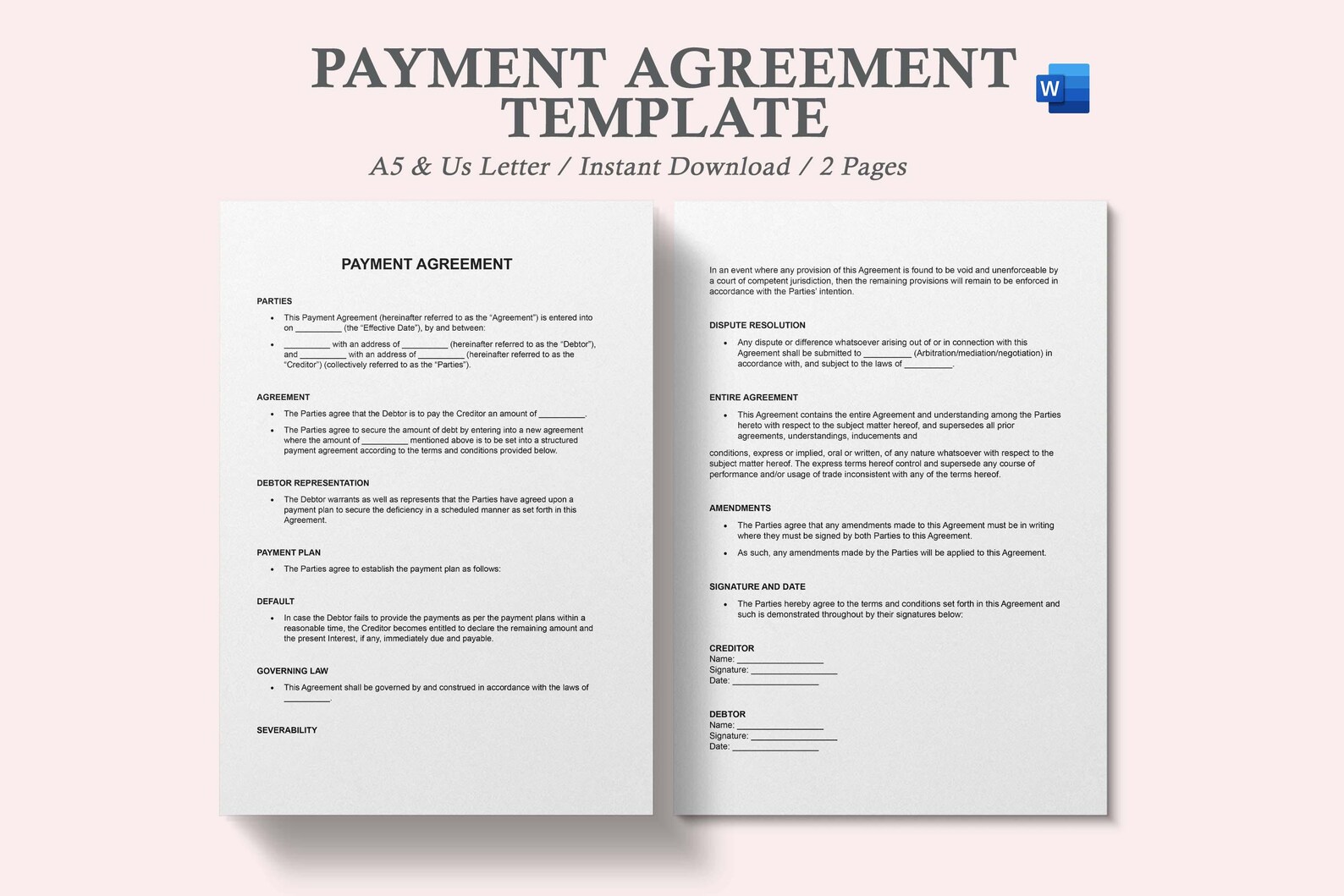 Payment Agreement Template,payment Agreement,simple Payment Agreement ...