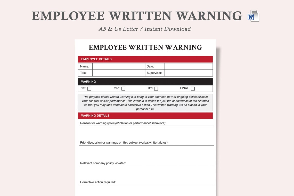 Employee Written Warning From,employee Write Up,employee Warning Notice ...
