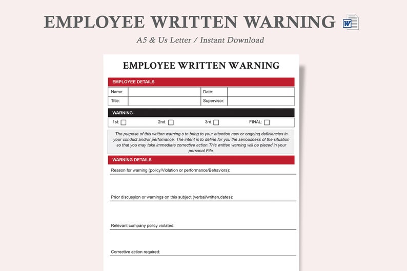 Employee Written Warning From,employee Write Up,employee Warning Notice ...