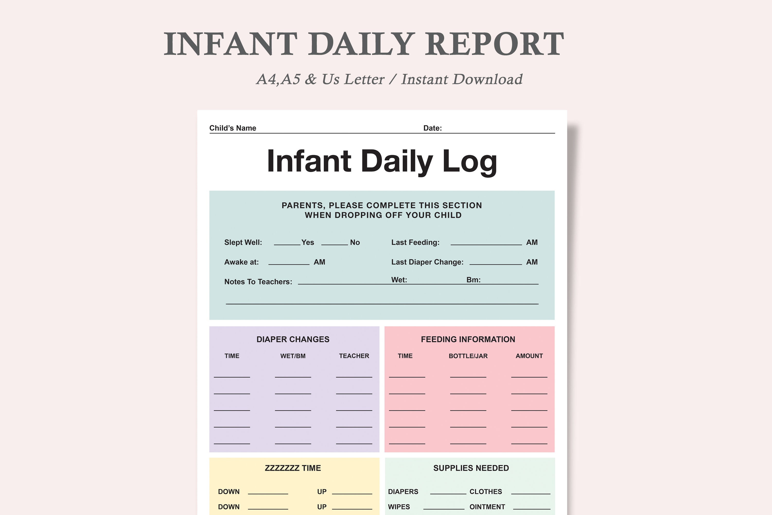 Infant Daily Log,baby Daily Log Book,infant Daily Tracker,daily Infant ...