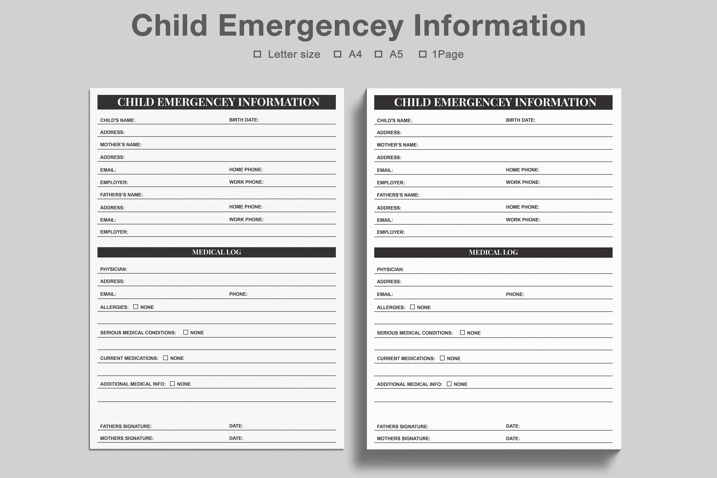 Child Emergency InformationEmergency ContactEmergency | Etsy