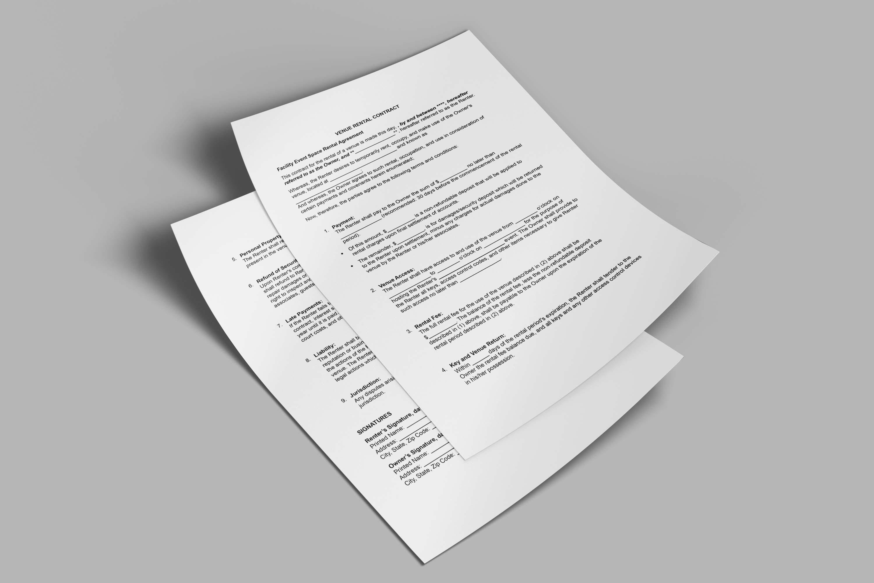 Event Room Rental Agreement,event Space Agreement,event Space Contract ...