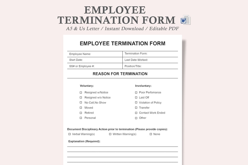 Letter of Job Termination,employee Termination Form,employee ...