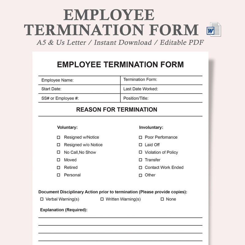 Employee Termination Form - Etsy