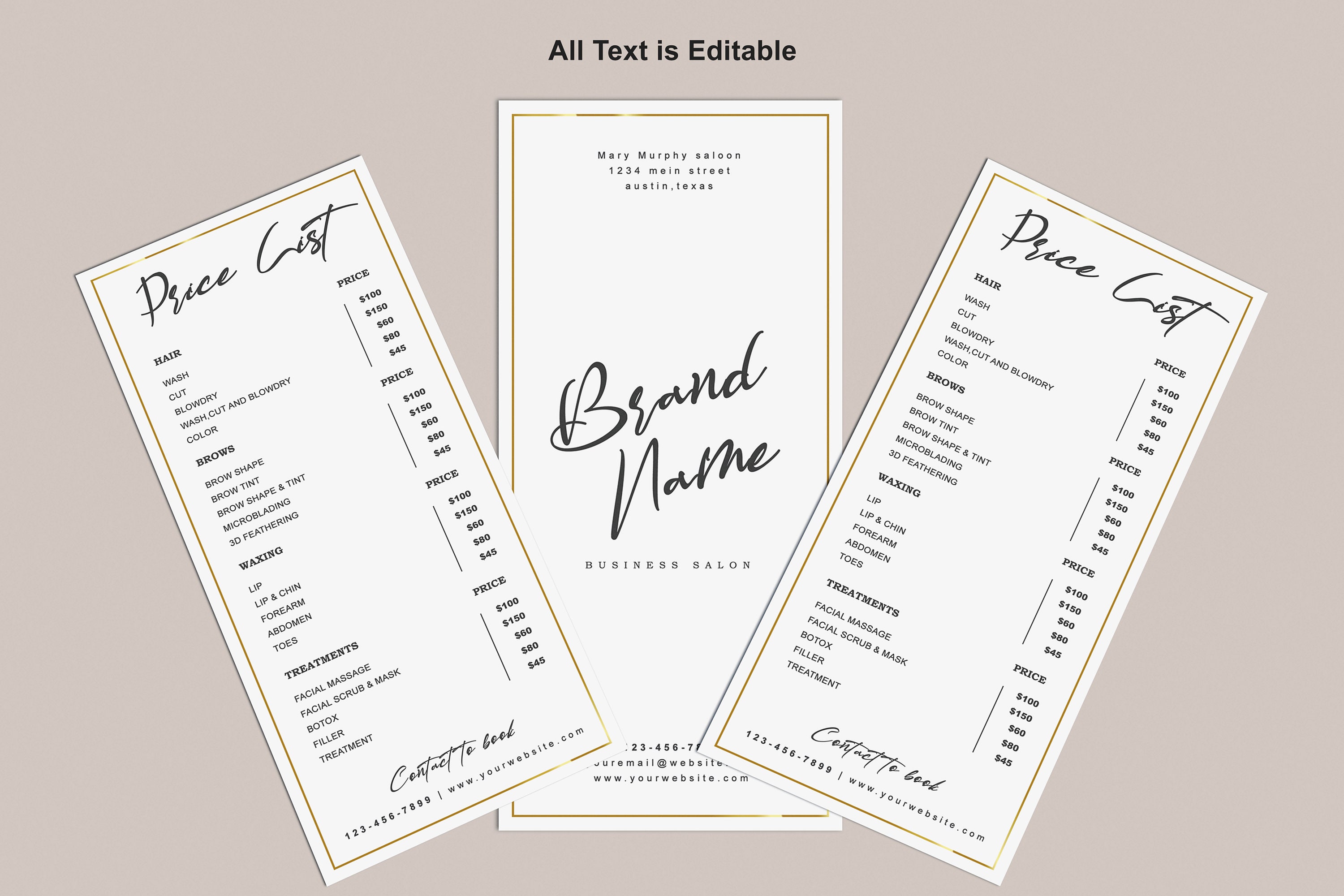 Faux Gold Price List Template Beauty Editable Price List - Etsy