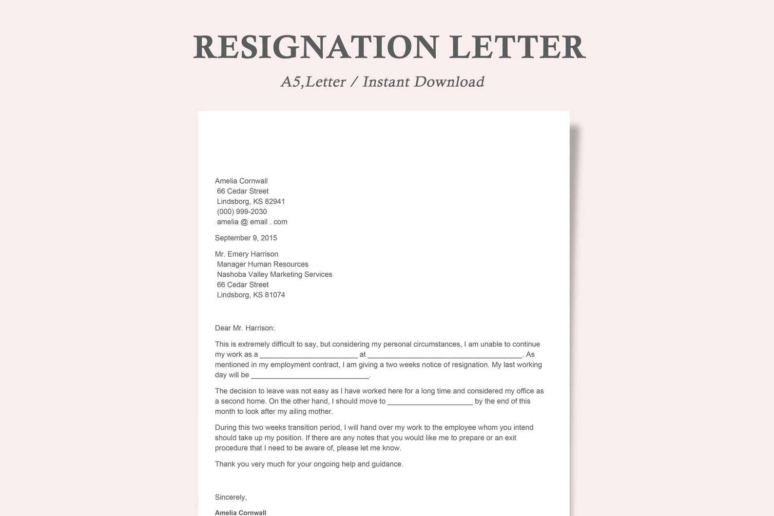 Resignation Letter Template,resignation Letter,letter of Resignation ...