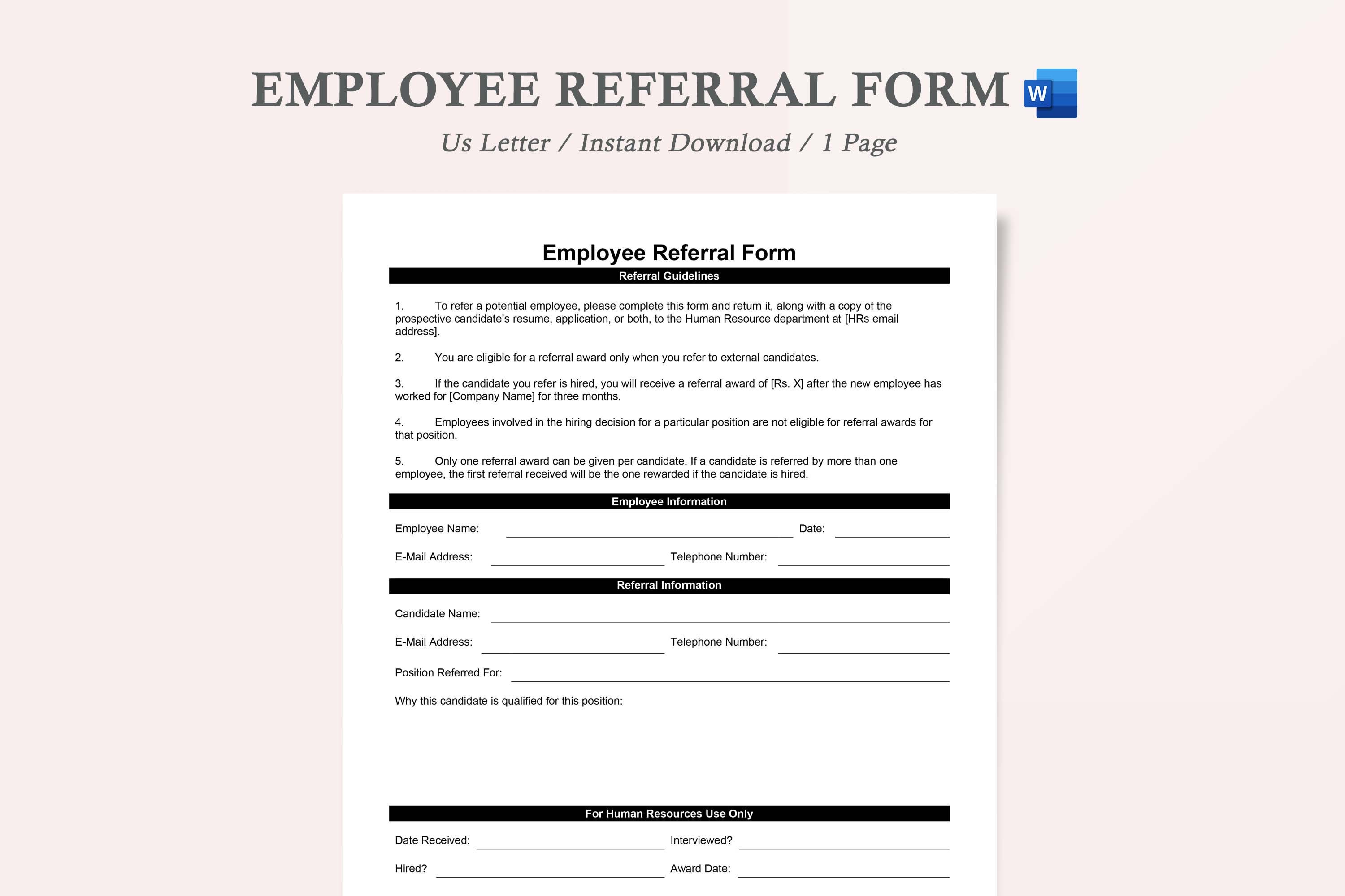 Employee Referral Form,employee Referral Program Form,employee Referral ...