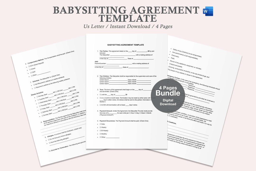 Babysitting Agreement,babysitter Contract,babysitting Contract Template ...
