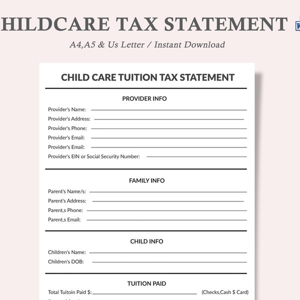 Daycare Tax Statement - Etsy