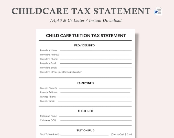 Childcare Receipts | Childcare Tax Receipts | Childcare Tax Statement ...