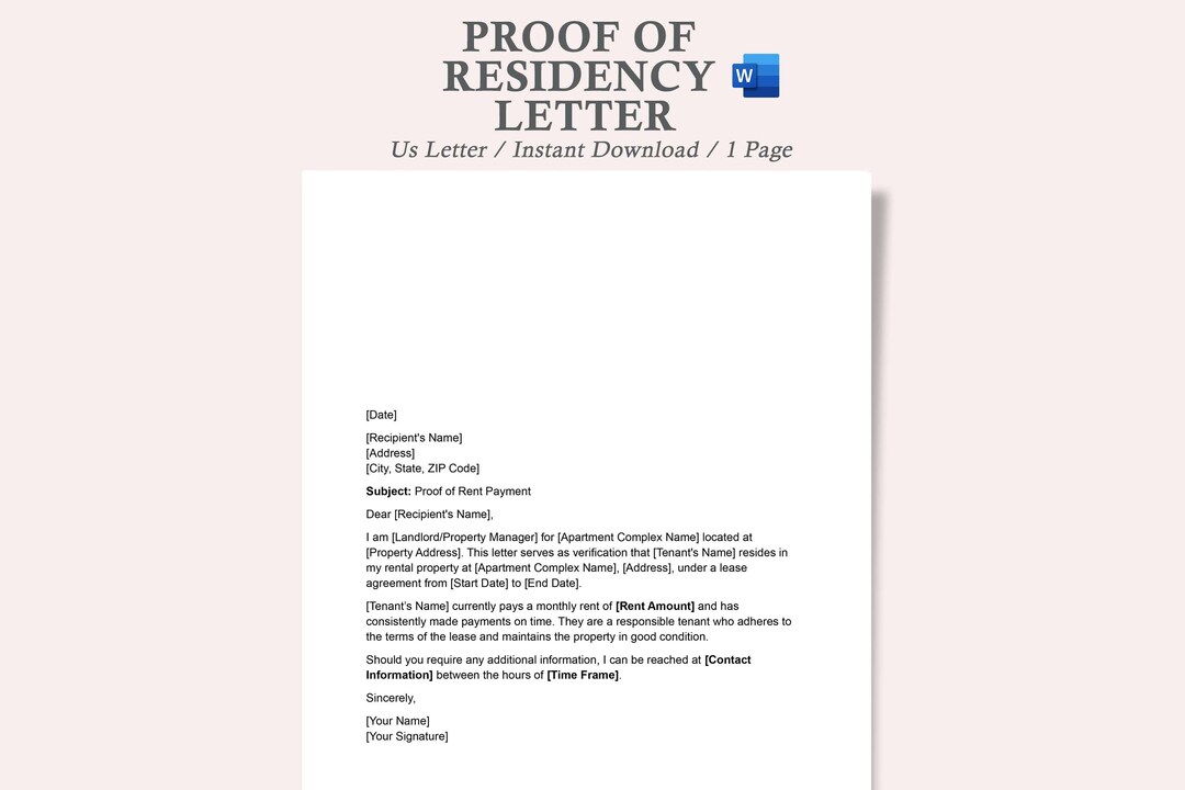 Proof of Residency Letter,letter of Residency,proof of Address Letter ...