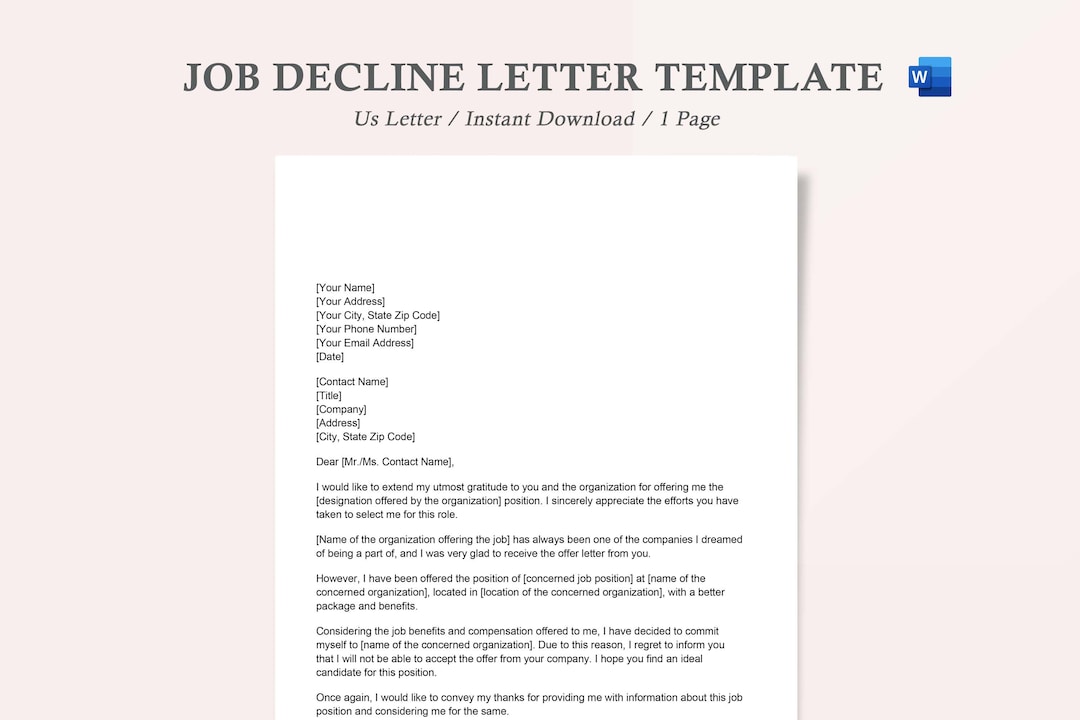 Job Decline Letter,employment Rejection Letter,interview Rejection ...