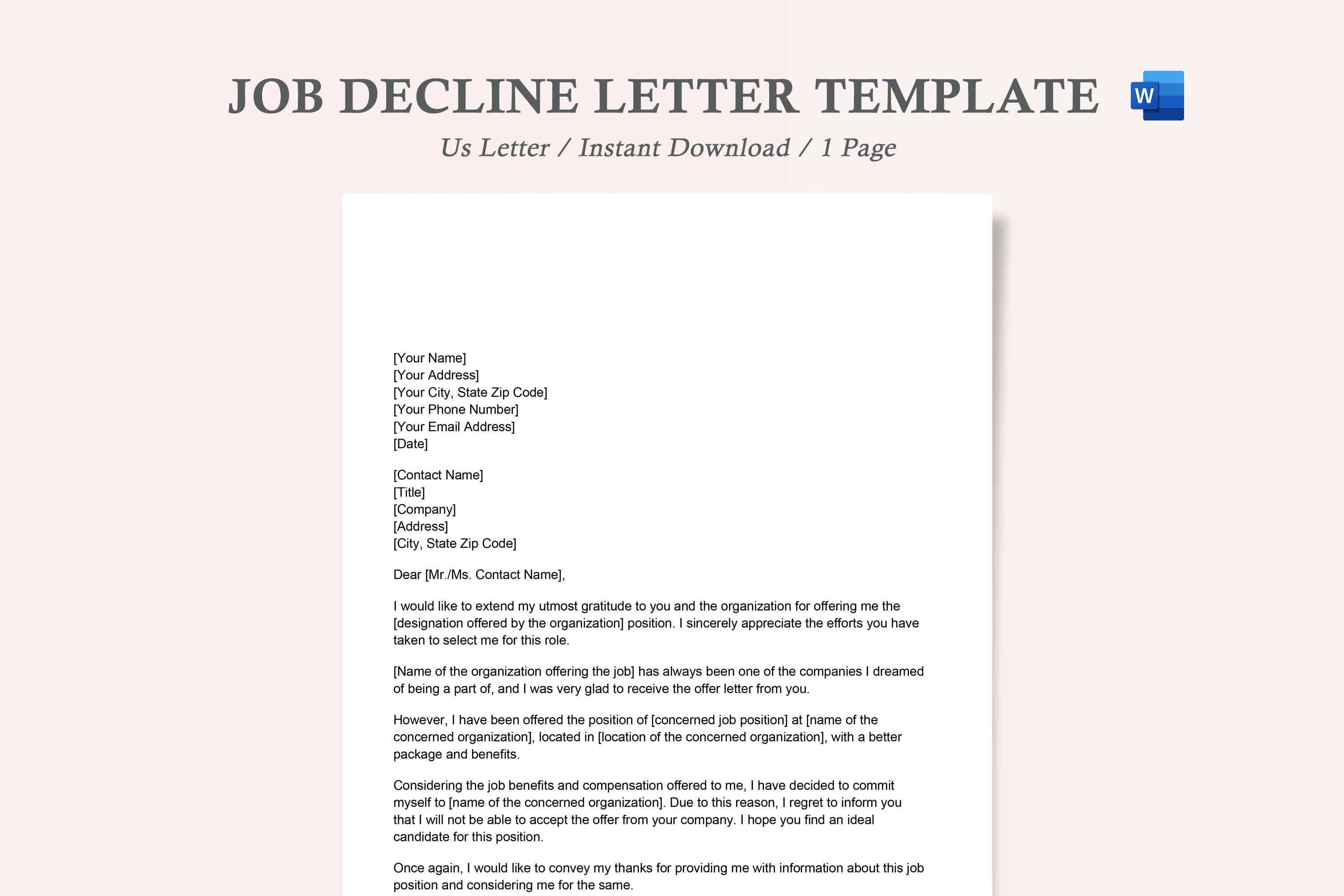 Job Decline Letter,employment Rejection Letter,interview Rejection ...