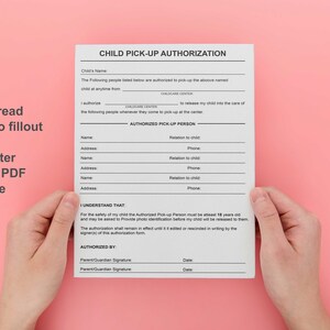 Child Pick-up Form,daycare Forms,daycare Provider,childcare Forms,child ...