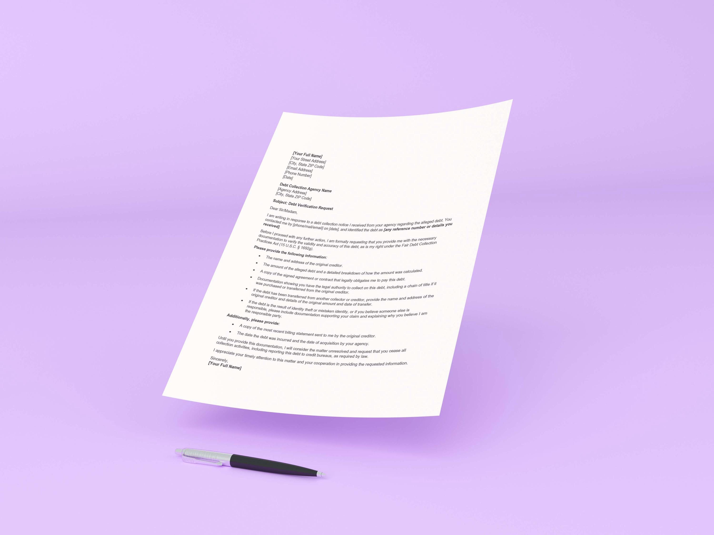 Debt Verification Letter Template,debt Verification Letter,letter of ...