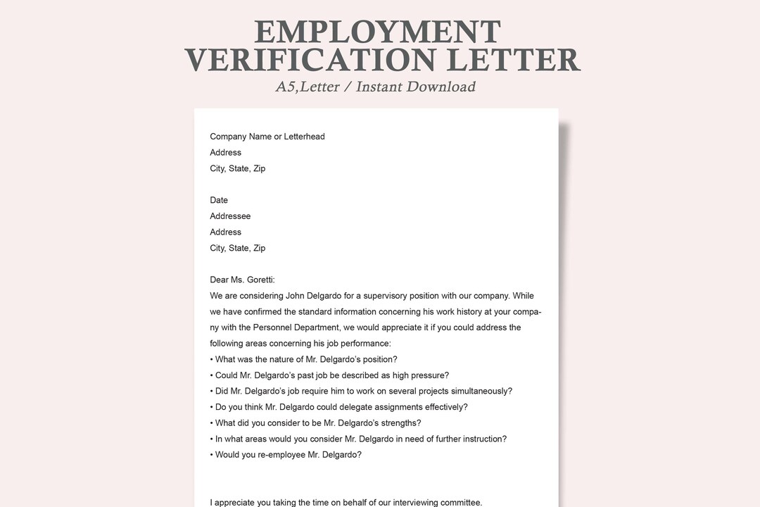 Employment Verification Letter,employer Verification Letter,employee ...