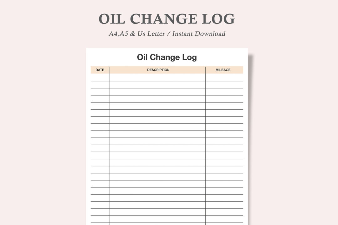 Oil Change Log,mileage Log,mileage Log Book,mileage Log for Taxes ...