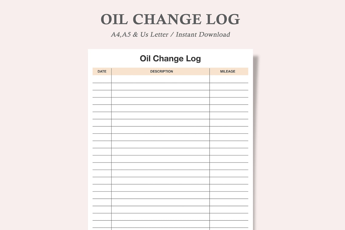 Oil Change Log,mileage Log,mileage Log Book,mileage Log for Taxes ...