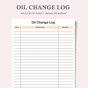 Oil Change Log,mileage Log,oil Change Tracker,oil Change,oil Change ...