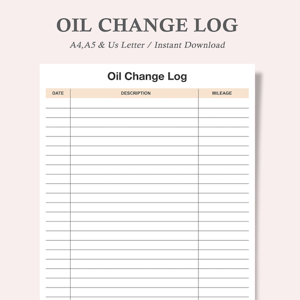 Oil Change Log - Etsy
