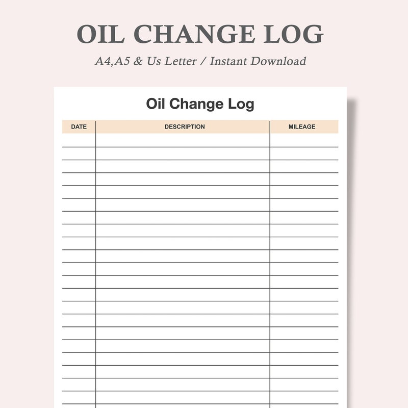 Oil Change Log Sheet - Etsy