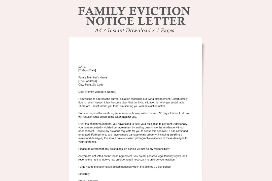 Eviction Letter for Family Member,letter of Eviction for Family Member ...