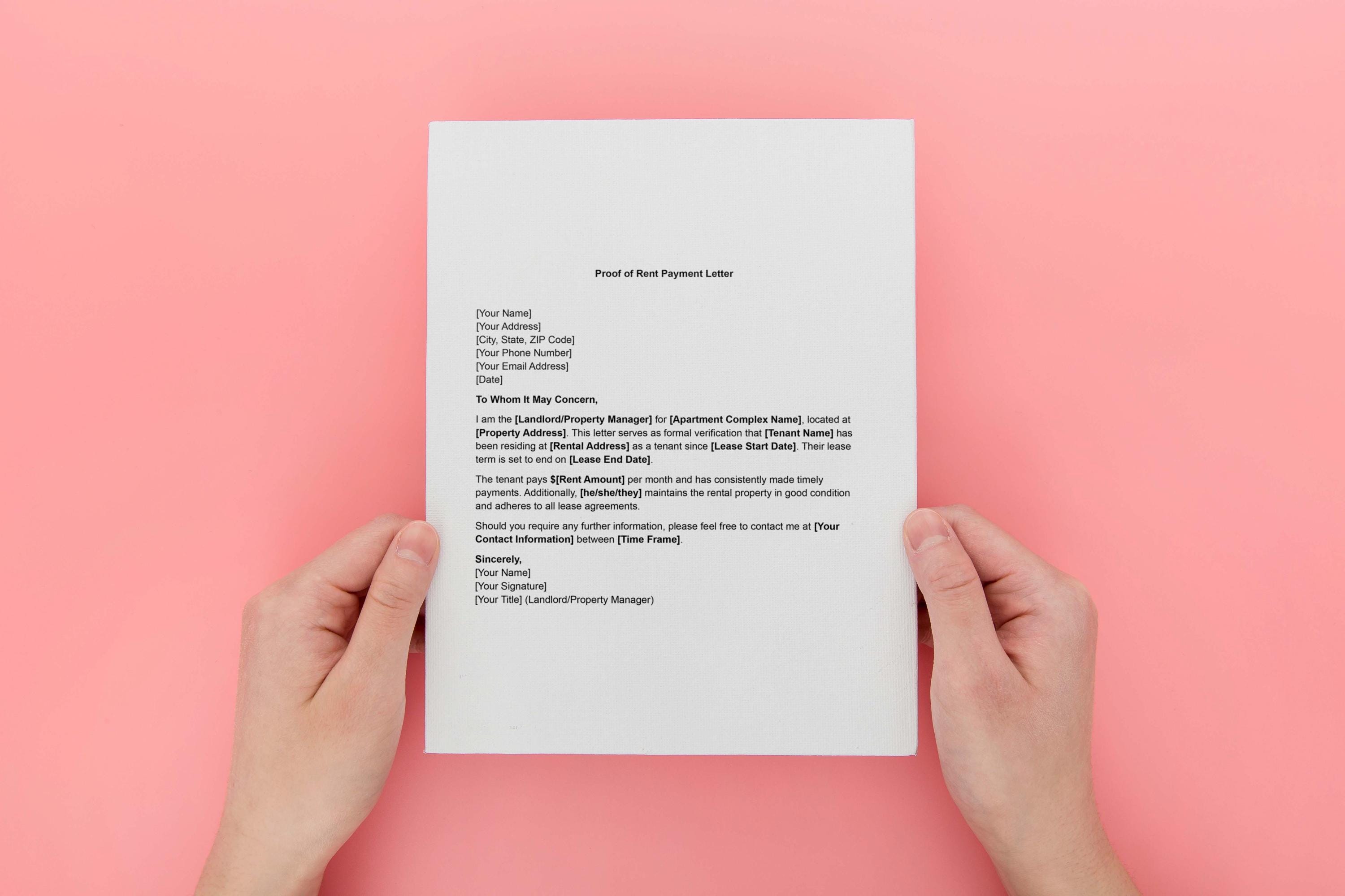 Proof of Rent Payment Letter Template,proof of Rental Payment Letter ...