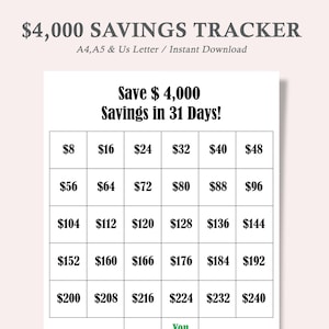 4,000 Money Saving Challenge,savings Tracker,money Saving Planner ...