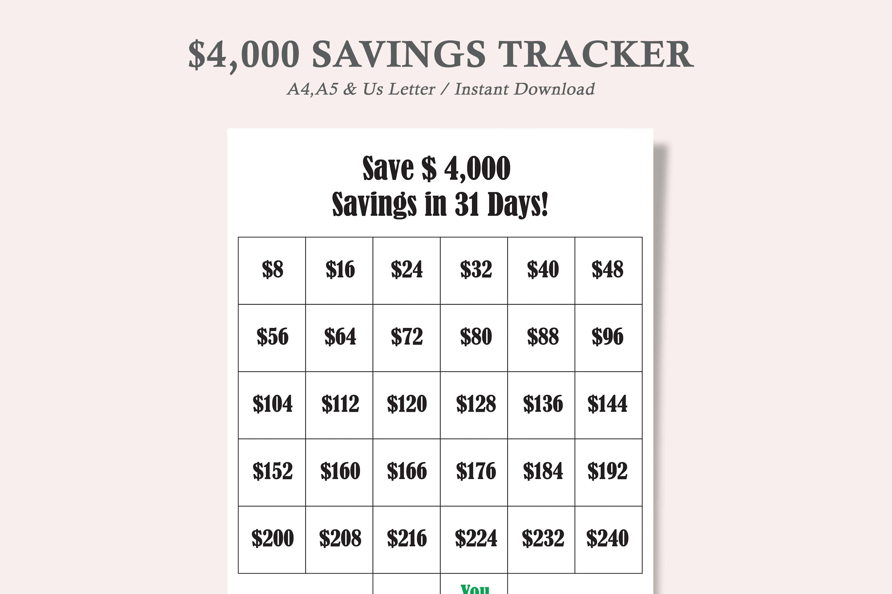 4,000 Money Saving Challenge,savings Tracker,money Saving Planner ...
