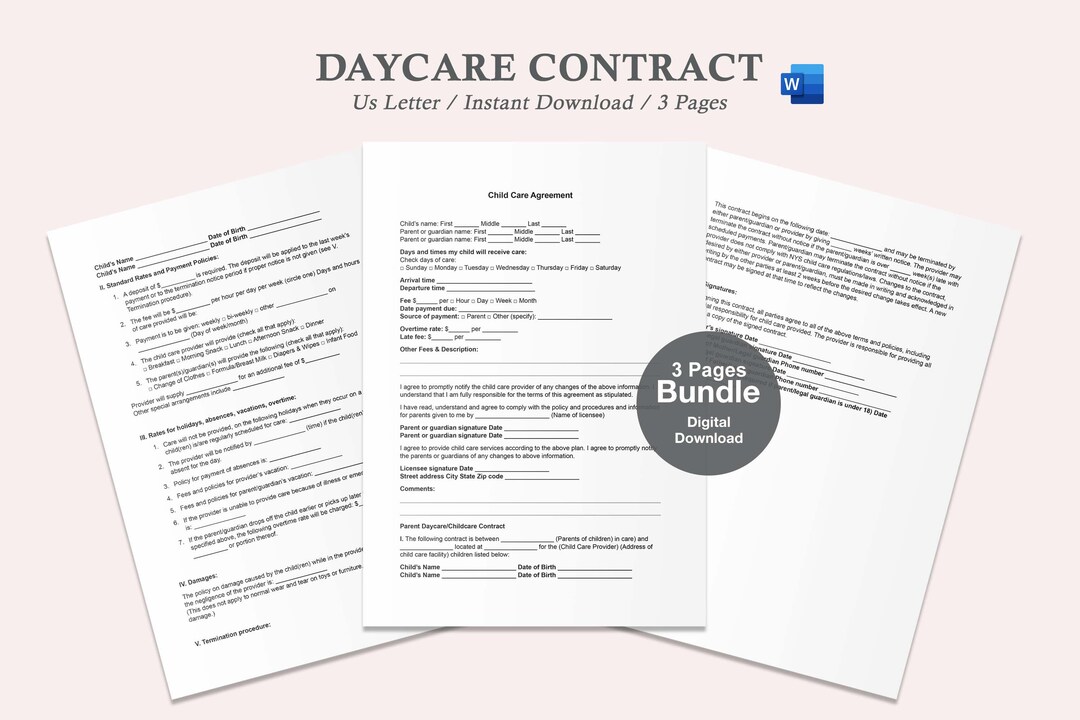 Childcare Contract,daycare Contract Template,daycare Agreement Template ...