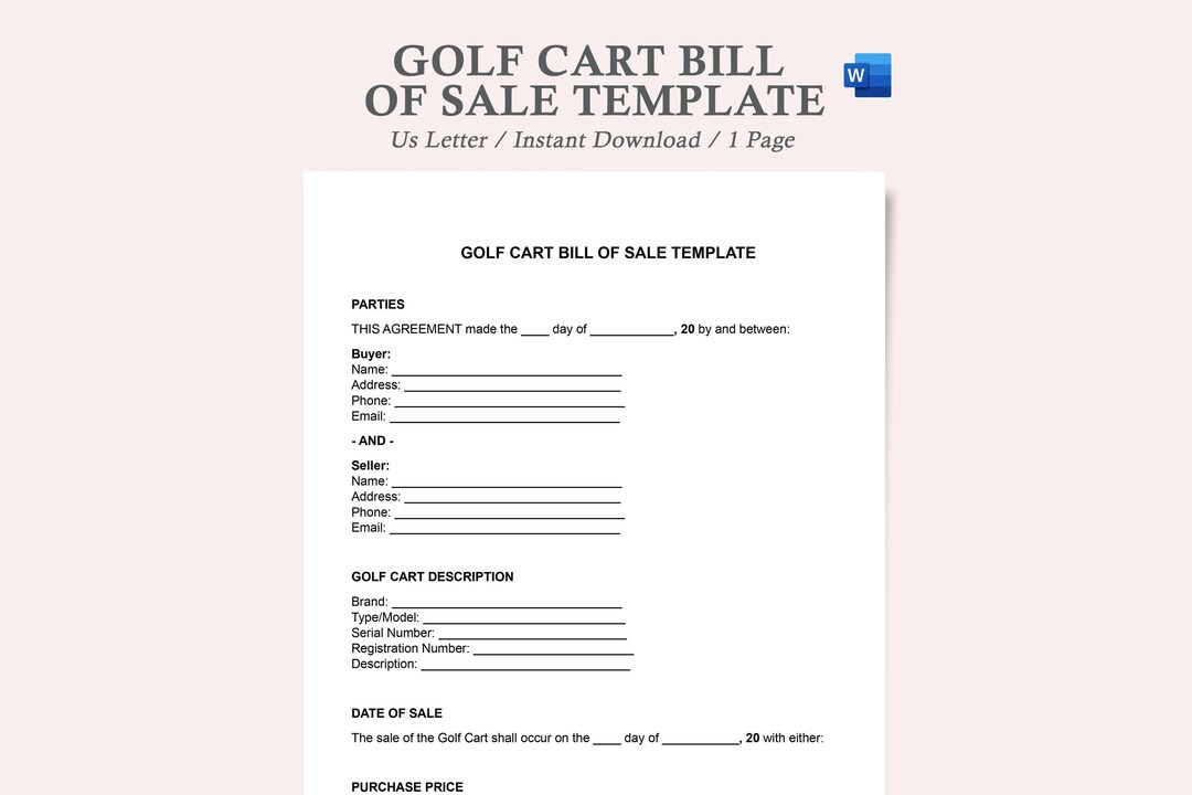 Golf Cart Bill of Sale,golf Cart Bill of Sale Pdf,golf Cart Bill of ...