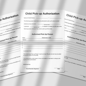 Child Pick-up Authorization Form,daycare Pickup Authorization Form - Etsy